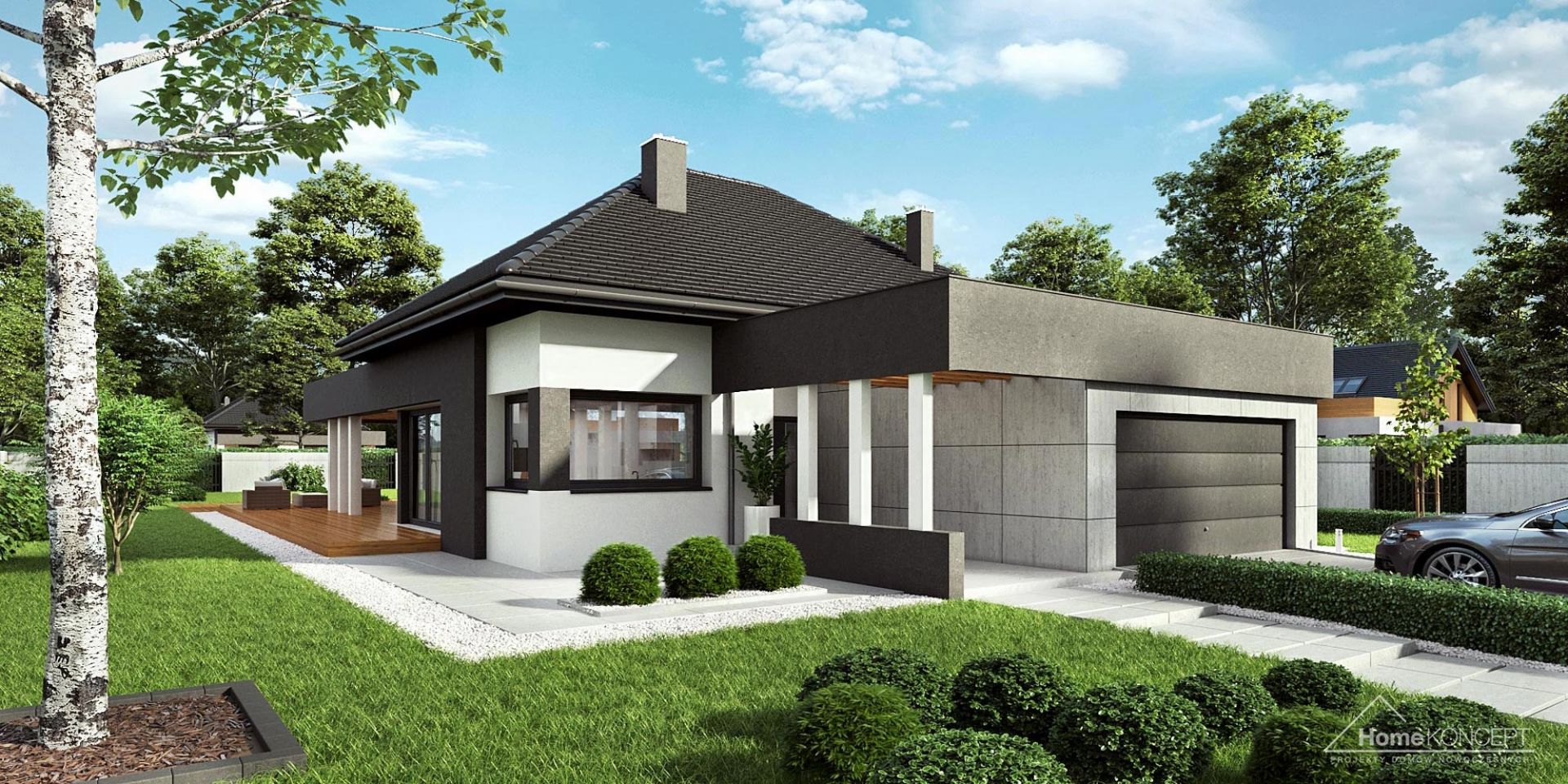 Nowoczesny dom parterowy na wąską działkę - Galeria - Dobrzemieszkaj.pl Nowoczesny dom parterowy na wąską działkę - Galeria - Dobrzemieszkaj.pl